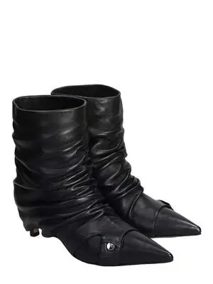 THE SELLER Ruched Pointed-toe Kitten Heel Ankle Boots - Black