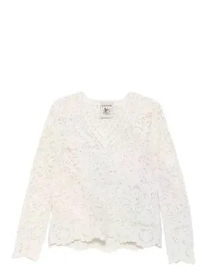 SEMICOUTURE Lace-knit V-neck Knit - Neutrals