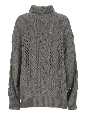 Sportmax Cable Knit Roll-neck Sweater - Grey