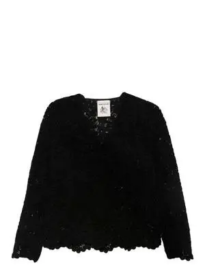 SEMICOUTURE Lace V-neck Knit - Black