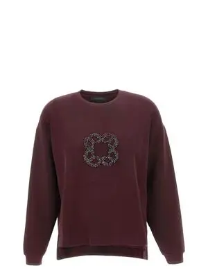 ELENA MIRÒ Embellished Crew Neck Long Sleeve Sweatshirt - Red