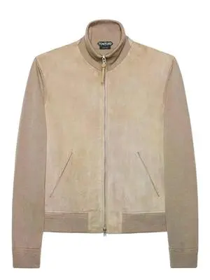 TOM FORD TOM FORD Suede Front Merino Full Zip Jacket Neutrals