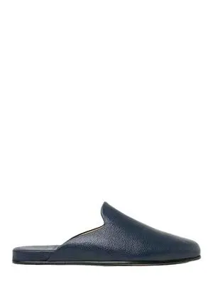 SCAROSSO Atlas Travel Pebble-grain Leather Slippers - Blue