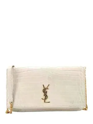 SAINT LAURENT Saint Laurent Monogram Crocodile Embossed Leather Shoulder Bag