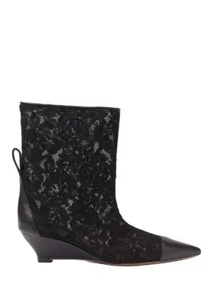 ODISSI Gemma Lace-panelled Leather Ankle Boots - Black