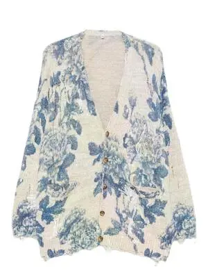 R13 Floral Print Distressed Cardigan - Neutrals