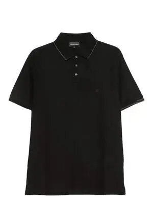 Emporio Armani Logo-embroidered Contrast-trim Polo Shirt - Black