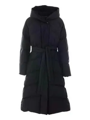 MOORER Hooded Padded Coat With Belted Waist - Black