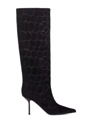 LE SILLA Bella Croc-effect Knee-high Stiletto Boots - Black