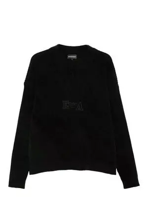 Emporio Armani Logo Embroidered High Neck Sweater - Black