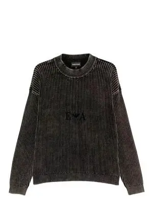 Emporio Armani Ribbed Knit Logo Embroidered Sweater - Black