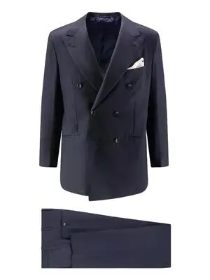 Kiton Wool Double-breasted Suit - Blue