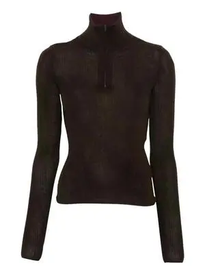 THE FRANKIE SHOP Sade Ribbed-knit Quarter-zip Sweater - Brown