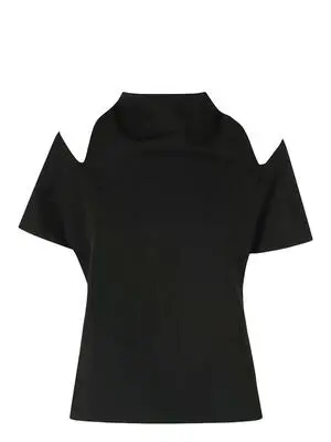 Federica Tosi Mock Neck Cut-out Short Sleeve Blouse - Black