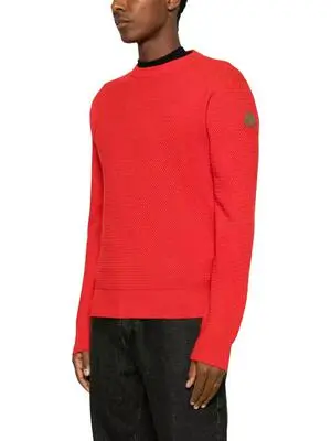 Moncler Waffle-knit Logo-patch Sweater - Red
