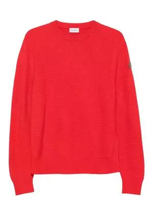 Moncler Waffle Knit Logo Patch Sweater - Red