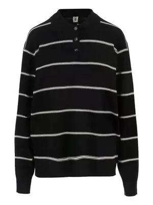 THE GARMENT Striped Button-down Polo Black