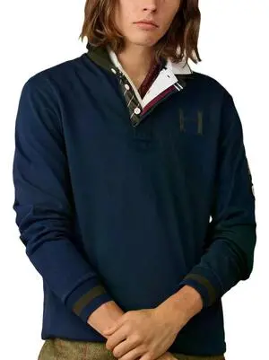 HACKETT LONDON Logo-patch Long-sleeve Polo Shirt - Blue