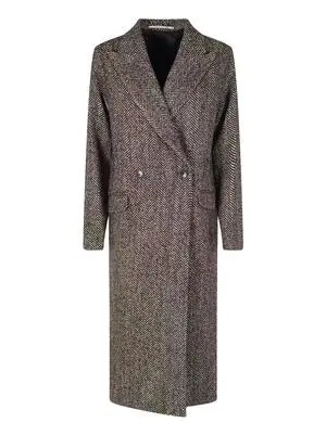 Tagliatore Linden Herringbone-pattern Double-breasted Coat - Brown