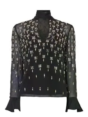 TEMPERLEY LONDON Crystal Embellished Pussy-bow Blouse - Black