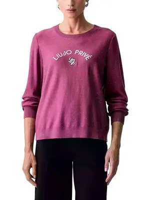Liu Jo Sequin Embellished Logo Embroidered Sweater - Purple