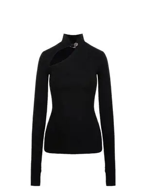 MANURI Cut-out High-neck Blouse - Black