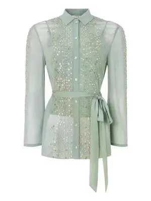 TEMPERLEY LONDON Oberon Crystal-embellished Belted Shirt - Green