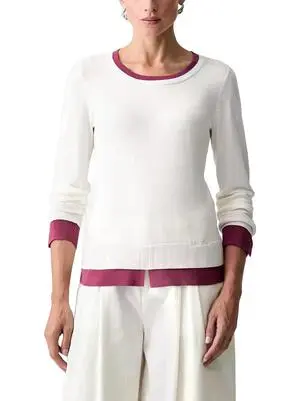 Liu Jo Layered Effect Ribbed-trim Round Neck Sweater - White