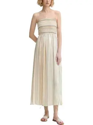 SESSUN Shirred Striped Midi Dress - Neutrals