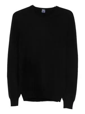 Fedeli Crew-neck Long-sleeve Fine Knit Sweater - Black