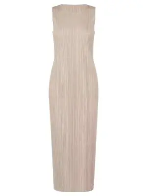 Issey Miyake Pleated Sleeveless Midi Dress - Neutrals