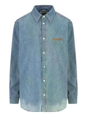 Miu Miu Chambray Logo-embroidered Denim Shirt - Blue