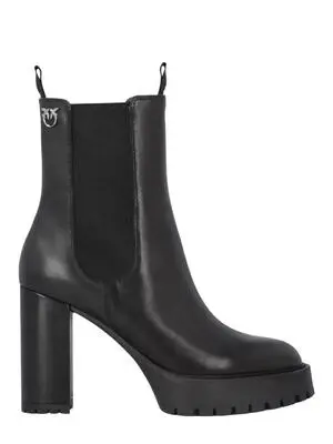 Pinko Leather Platform Ankle Boots With Block Heel - Black