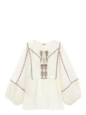 BA&SH Ba&Sh Embroidered Tassel-Detail Blouse