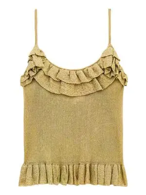 BA&SH Ba&Sh Zaria Ruffled Metallic Ribbed Knit Top