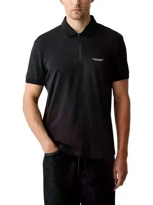 Armani Exchange Logo-print Zip-neck Polo Shirt - Black