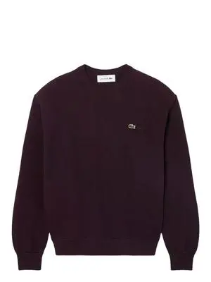 Lacoste Relaxed-fit Cotton Crew-neck Sweater With Embroidered Crocodile - Brown