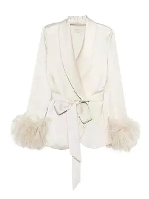THE ARCHIVIA Feather-trim Belted Suit - Neutrals