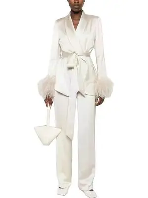 THE ARCHIVIA Feather-trim Belted Suit - Neutrals