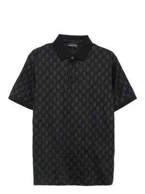 Emporio Armani Logo-monogram Short-sleeve Polo Shirt - Black
