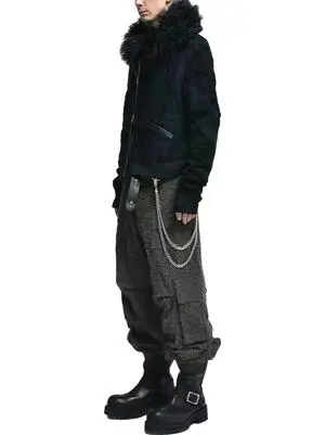 FILTH Distressed Faux-fur Hooded Jacket - Black