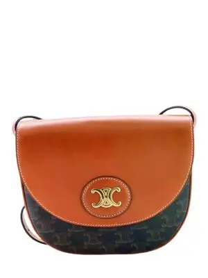 Celine Besace Leather And Triomphe Coated Canvas Small Shoulder Bag - Brown
