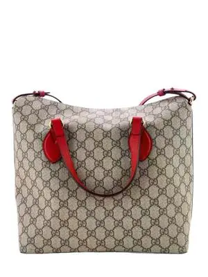 Gucci Signature Fold Over Tote Gg Coated Canvas With Leather Medium Satchel Brown