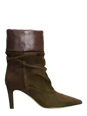 THE SELLER Slouchy Pointed-toe Suede Boots - Brown