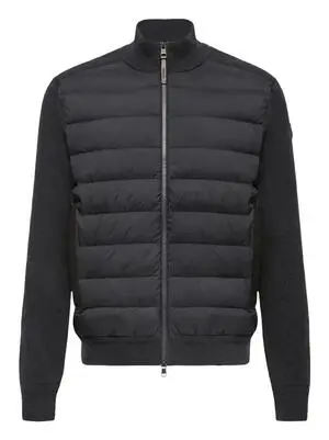 Moncler Wool & Cashmere Blend Padded Zip-up Cardigan - Black