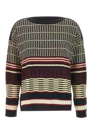 ELENA MIRÒ Geometric Pattern Boat Neck Long Sleeve Sweater - Black
