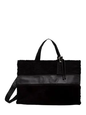 Liu Jo Fleece-texture Logo-patch Tote Bag - Black