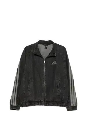 Adidas Embroidered Logo Zip-up Denim Jacket - Black