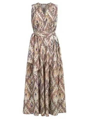 MY REAL IDENTITY Ikat-print Tiered Maxi Dress - Brown