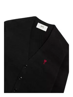 AMI Paris De Coeur V-neck Cardigan - Black